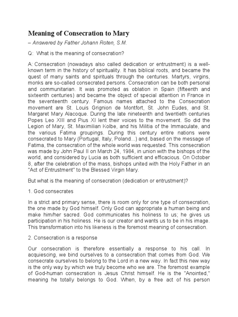Meaning of Consecration To Mary | PDF | Mary, Mother Of Jesus | Baptism