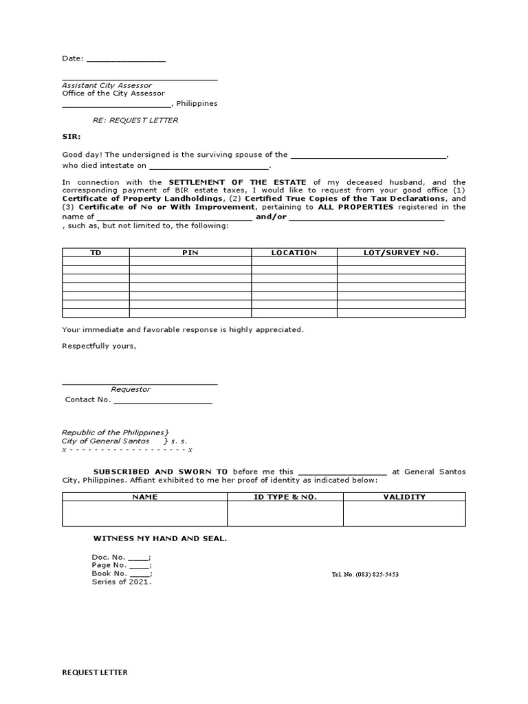 Letter Request To City Assessor For List of Properties | PDF