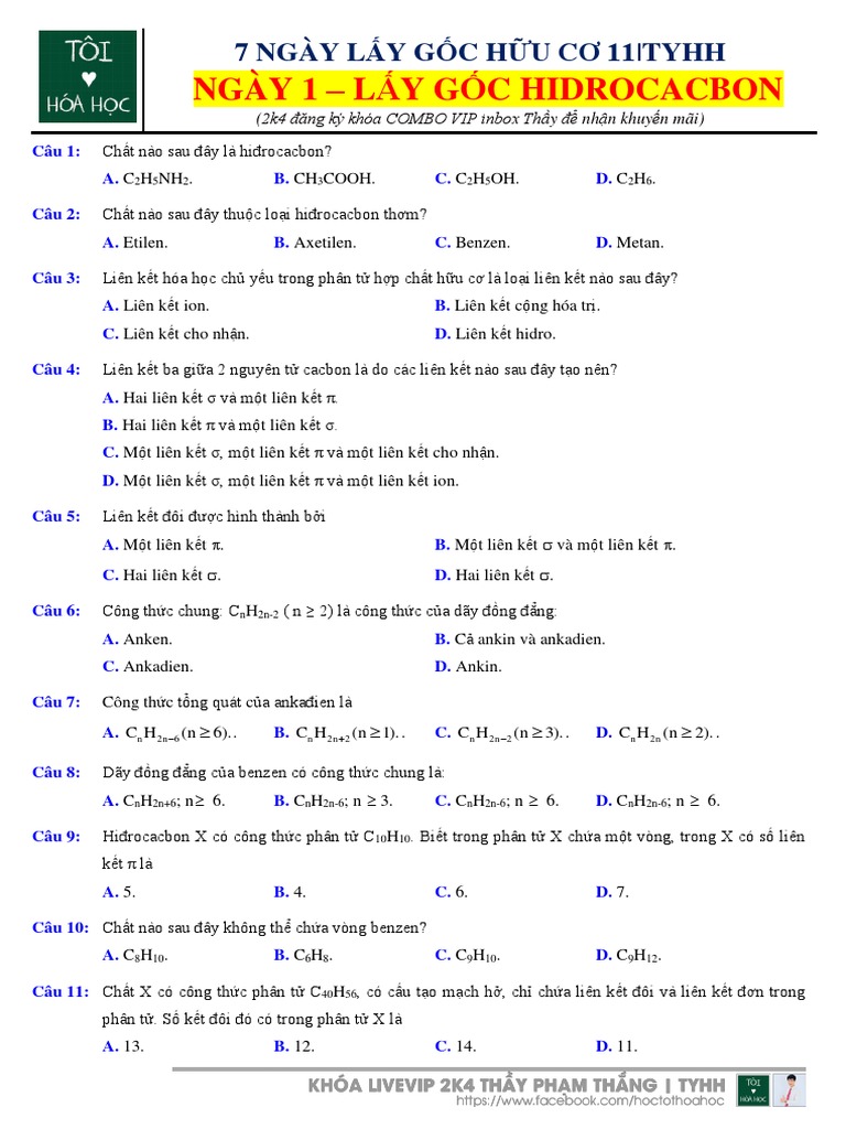 NGÀY 1 - LẤY GỐC HIDROCACBON - File đề | PDF