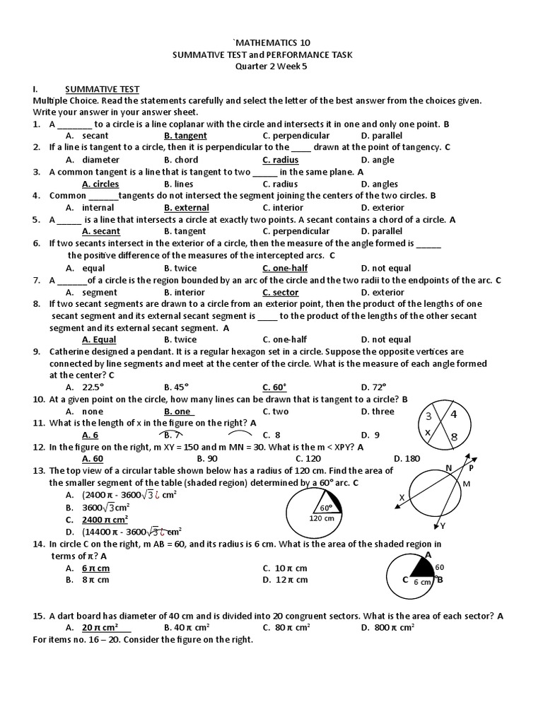 Understanding Circles and Tangents: A Summative Assessment on Key Concepts in Geometry | PDF ...