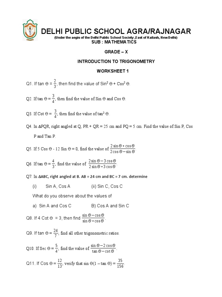 Worksheet Introduction To Trigonometry 1 | PDF