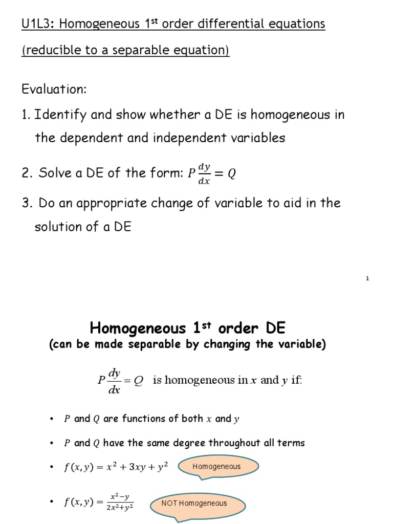 U1L3 (S) Homogeneous First Order ODE | PDF | Algebra | Applied Mathematics