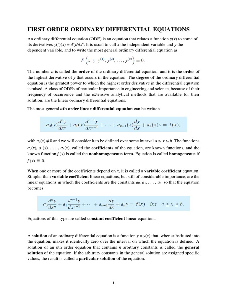 First Order Ordinary Differential Equations | PDF | Ordinary ...