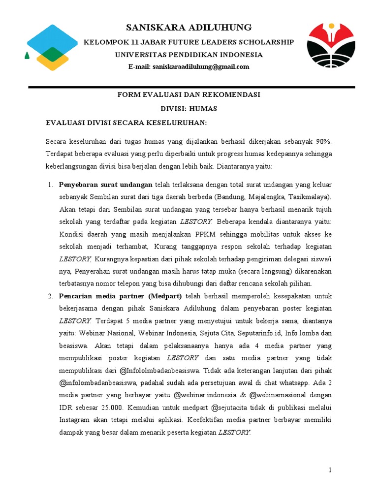 Contoh LPJ Divisi Humas | PDF