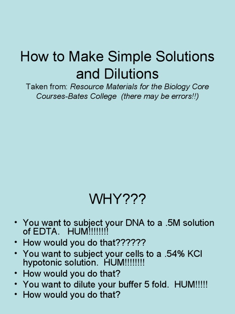 How To Make Simple Solutions and Dilutions | PDF | Mole (Unit) | Solution