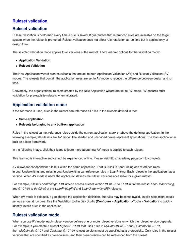 Understanding Ruleset Validation Modes and Best Practices in Pega | PDF | Software Release Life ...