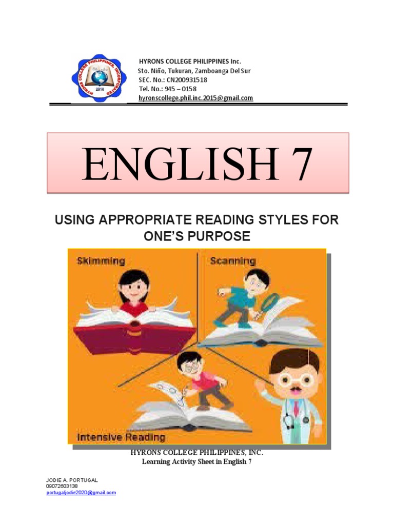 English 7: Using Appropriate Reading Styles For One'S Purpose | PDF | Honey Bee | Flowers
