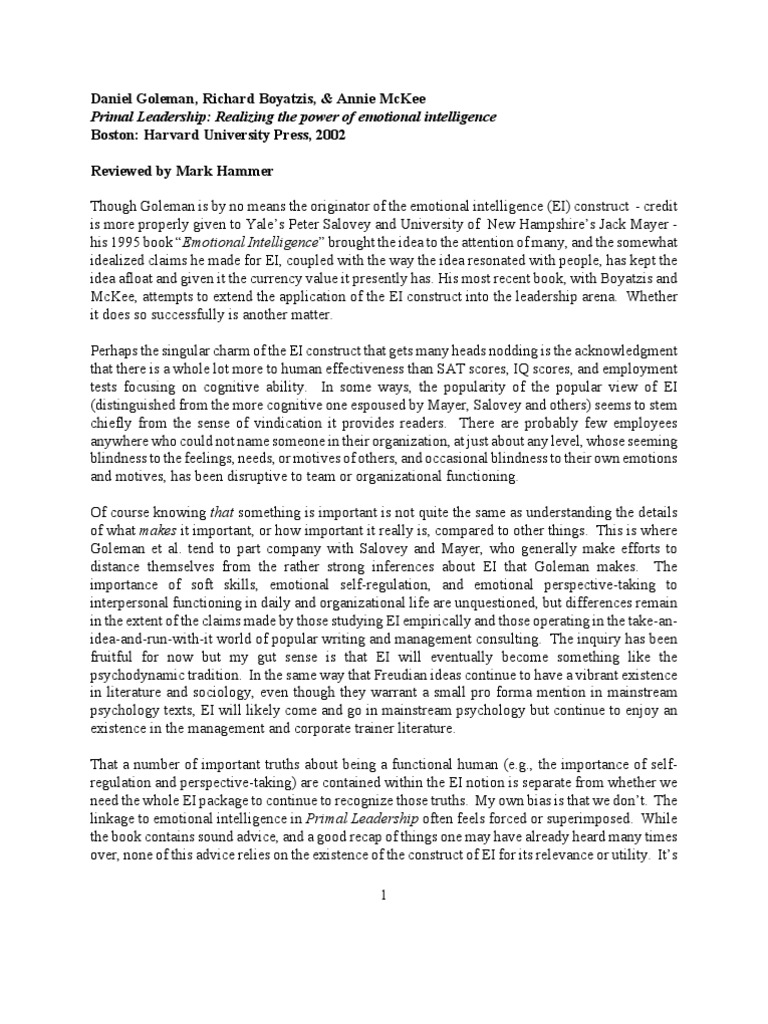 Primal Leadership | PDF | Emotional Intelligence | Leadership