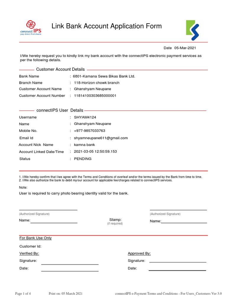 Link Bank Account Application Form | PDF | Indemnity | Banks