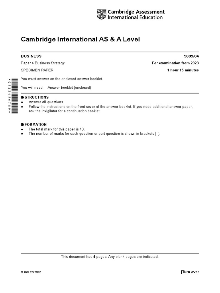 Cambridge International AS & A Level: BUSINESS 9609/04 | Download Free ...