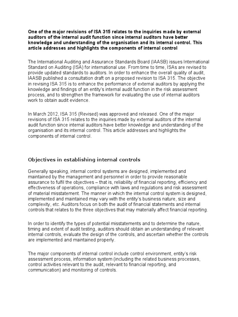 ISA 315 Revised | PDF | Audit | Internal Control
