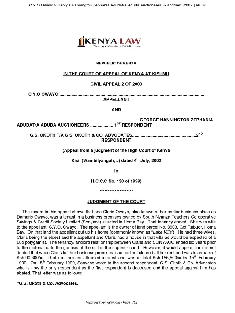 Republic of Kenya: TH TH | PDF | Lease | Lawsuit