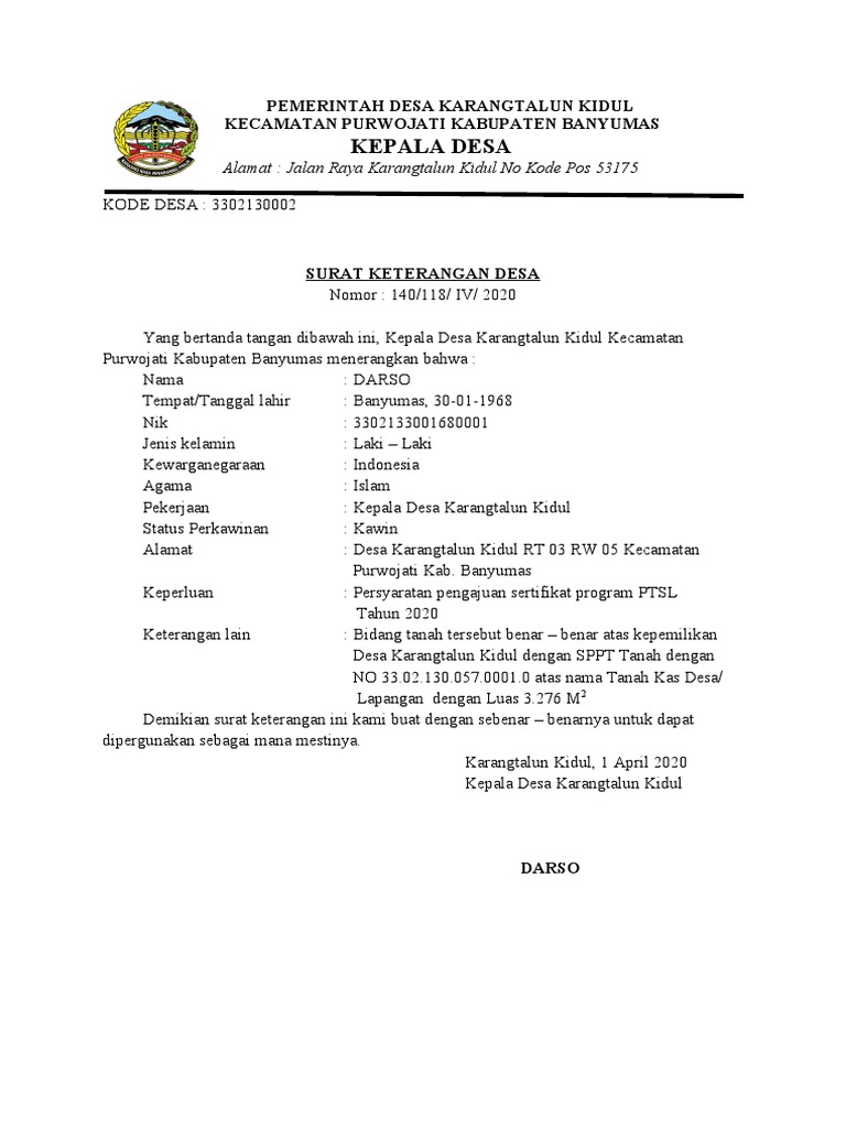 SURAT KETERANGAN Pengganti SPPT | PDF