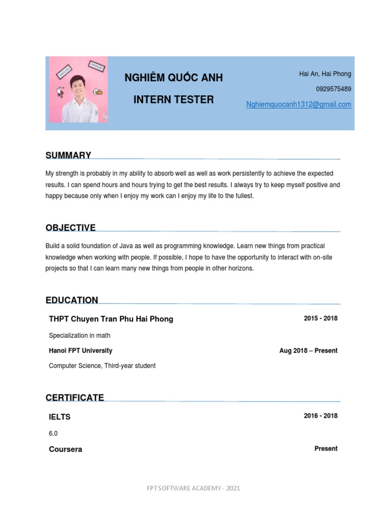 FPT Tester NghiemQuocAnh CV | PDF | Internet & Web | World Wide Web