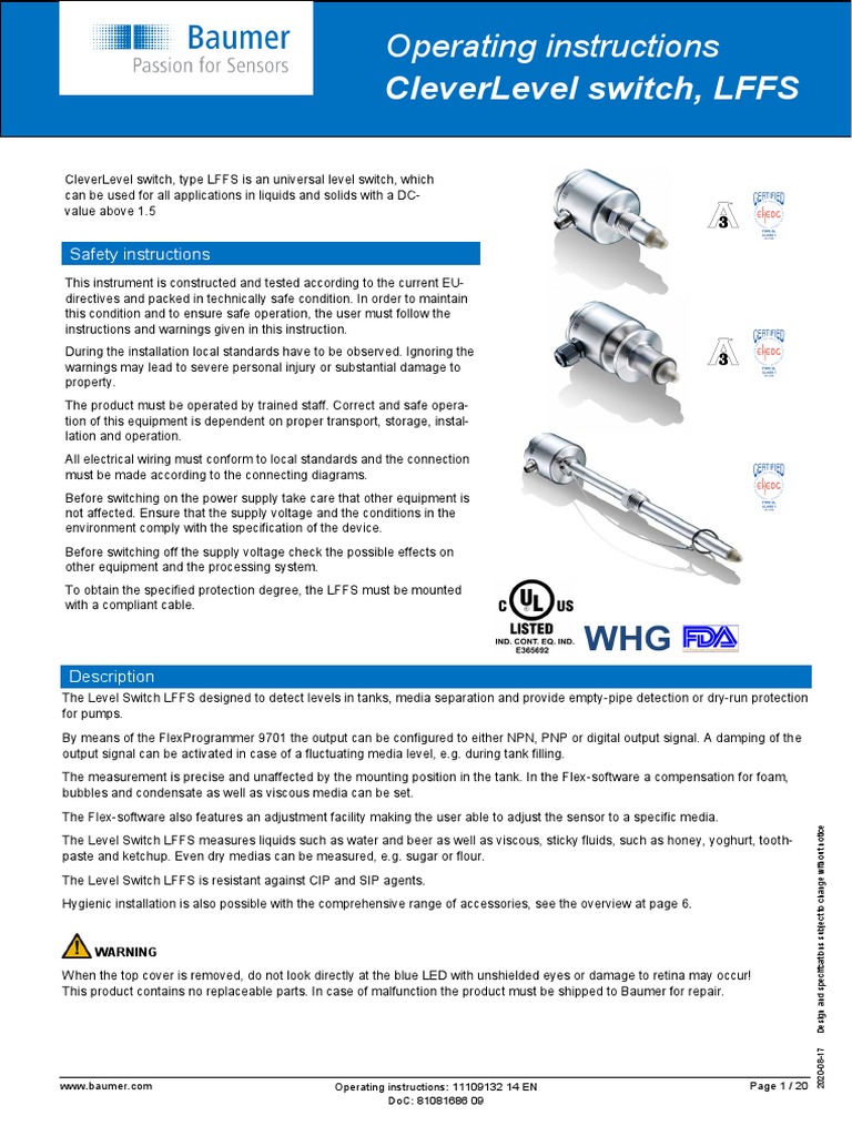 Cleverlevel Switch, LFFS: Operating Instructions | PDF | Leak | Electrical Engineering