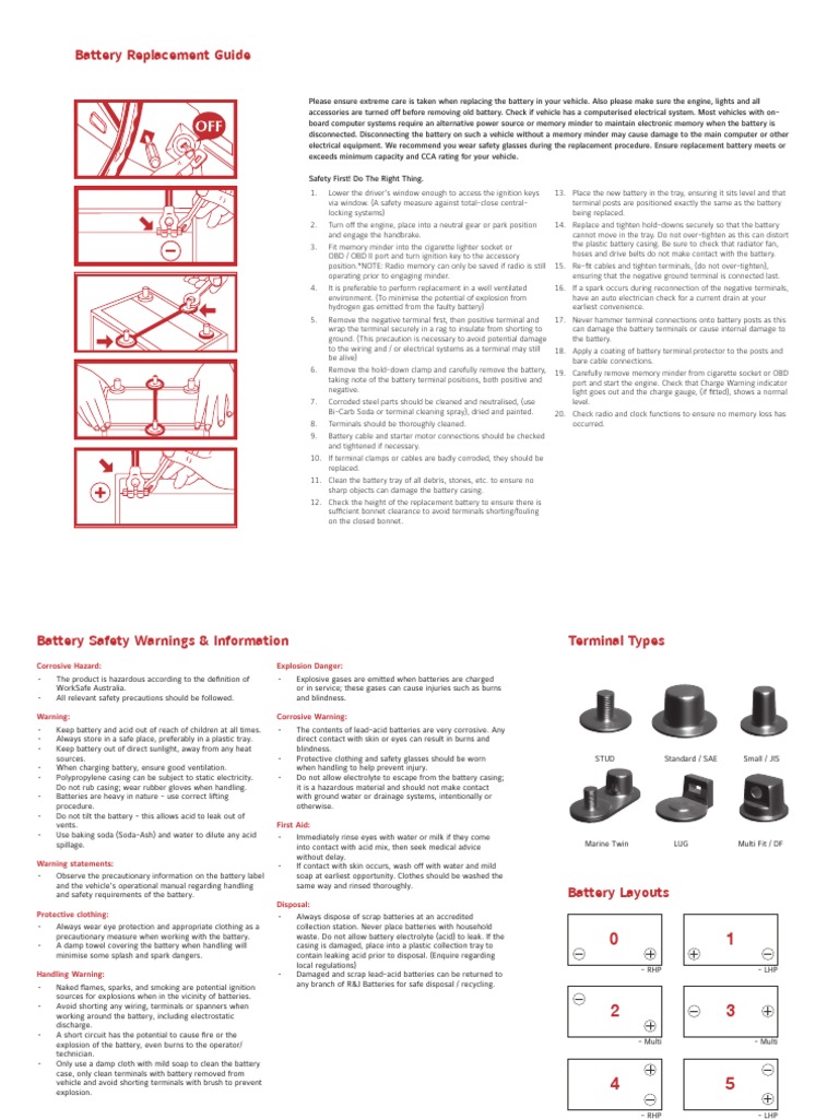 Battery Replacement Guide and Terminal Layouts | PDF | Vehicles ...