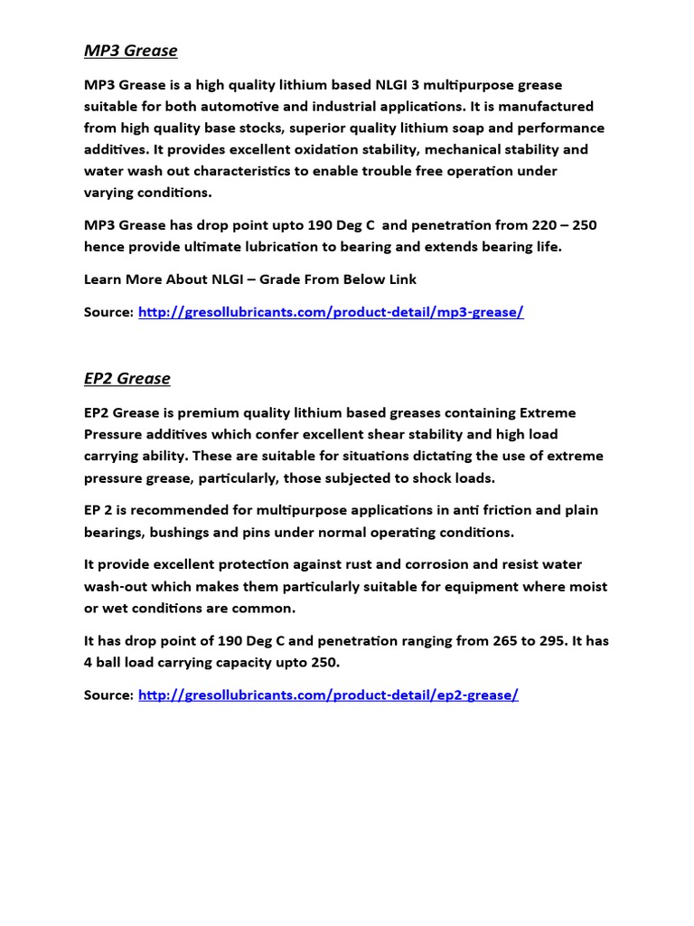 A Comparison of MP3 Grease and EP2 Grease: High Quality Lithium-Based ...