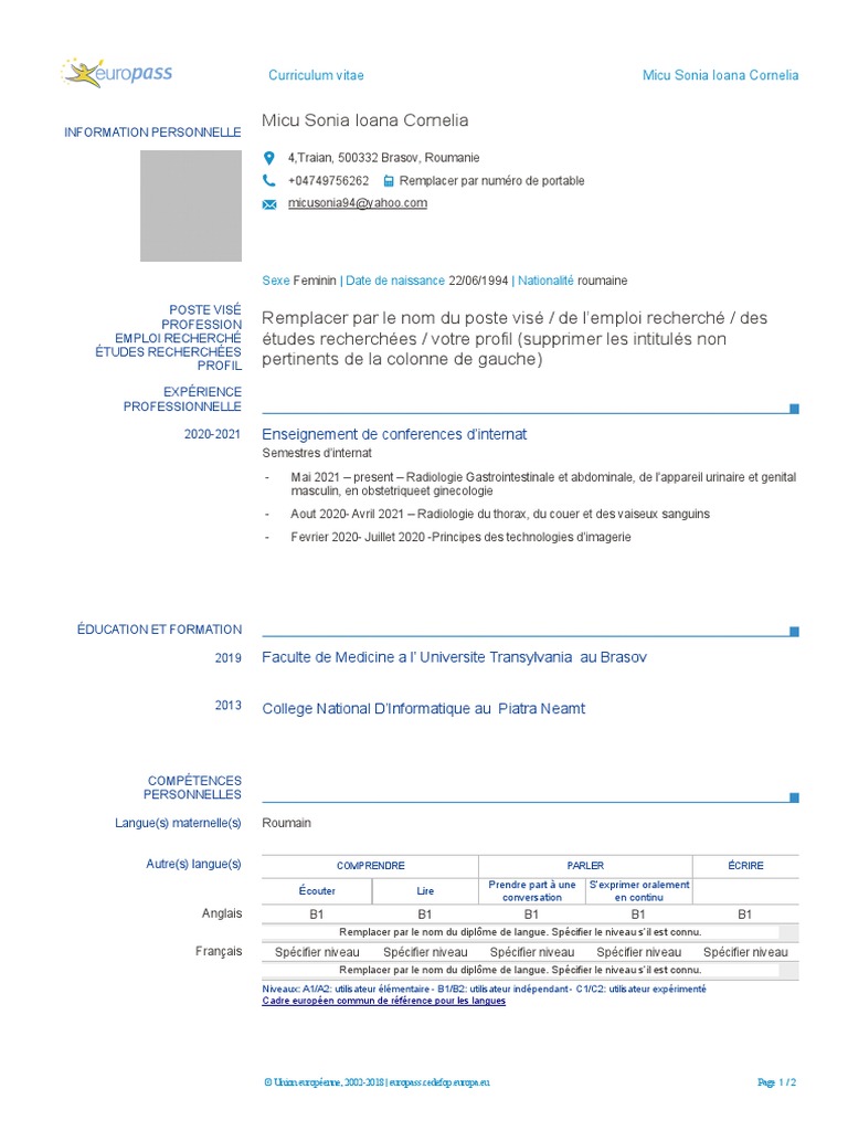 X10 Modele CV Europass FR Word | PDF