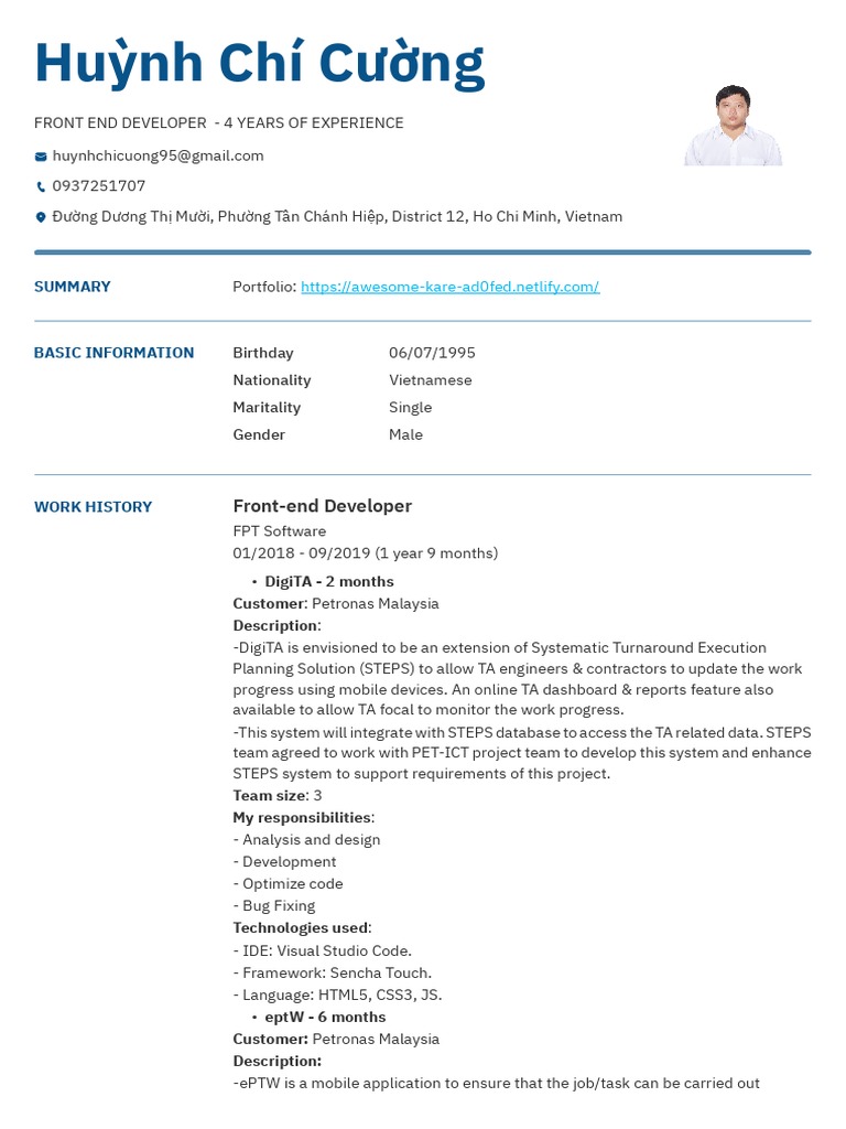Huynh Chi Cuong CV | PDF | Web Application | Sencha Touch
