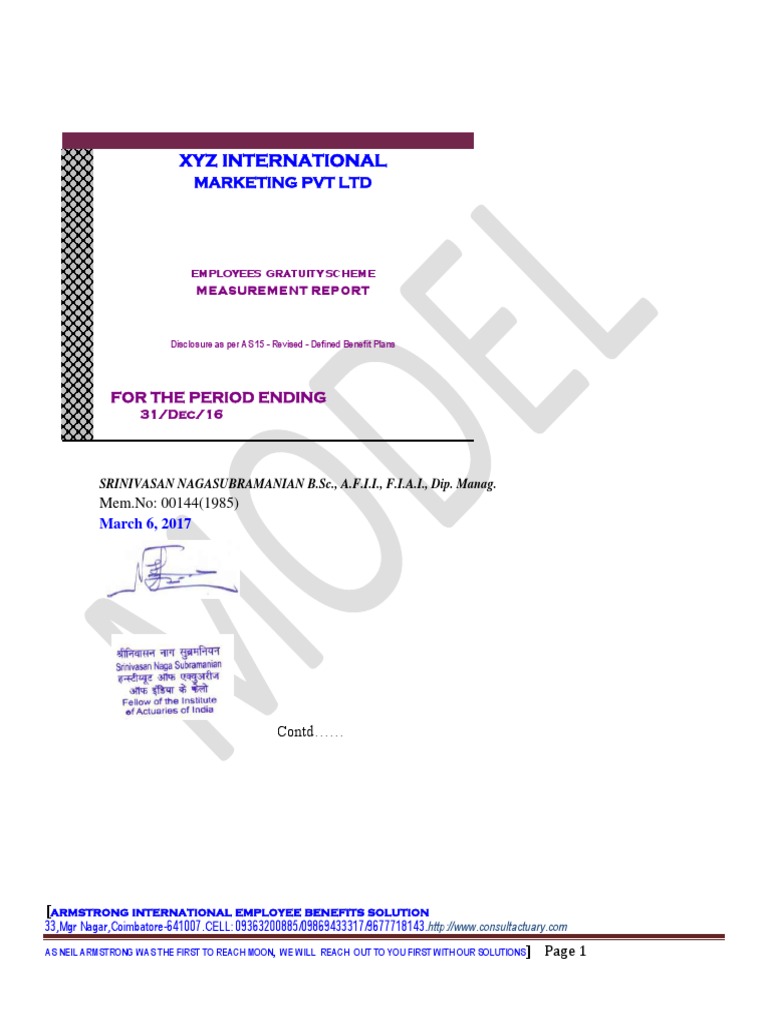Gratuity Scheme Actuarial Report | PDF | Income Statement | Balance Sheet