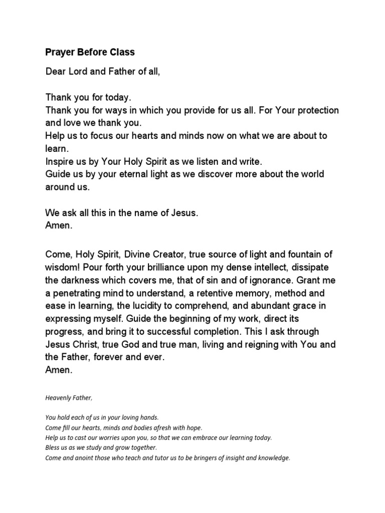 Prayer for Classroom Learning | PDF | Religion & Spirituality