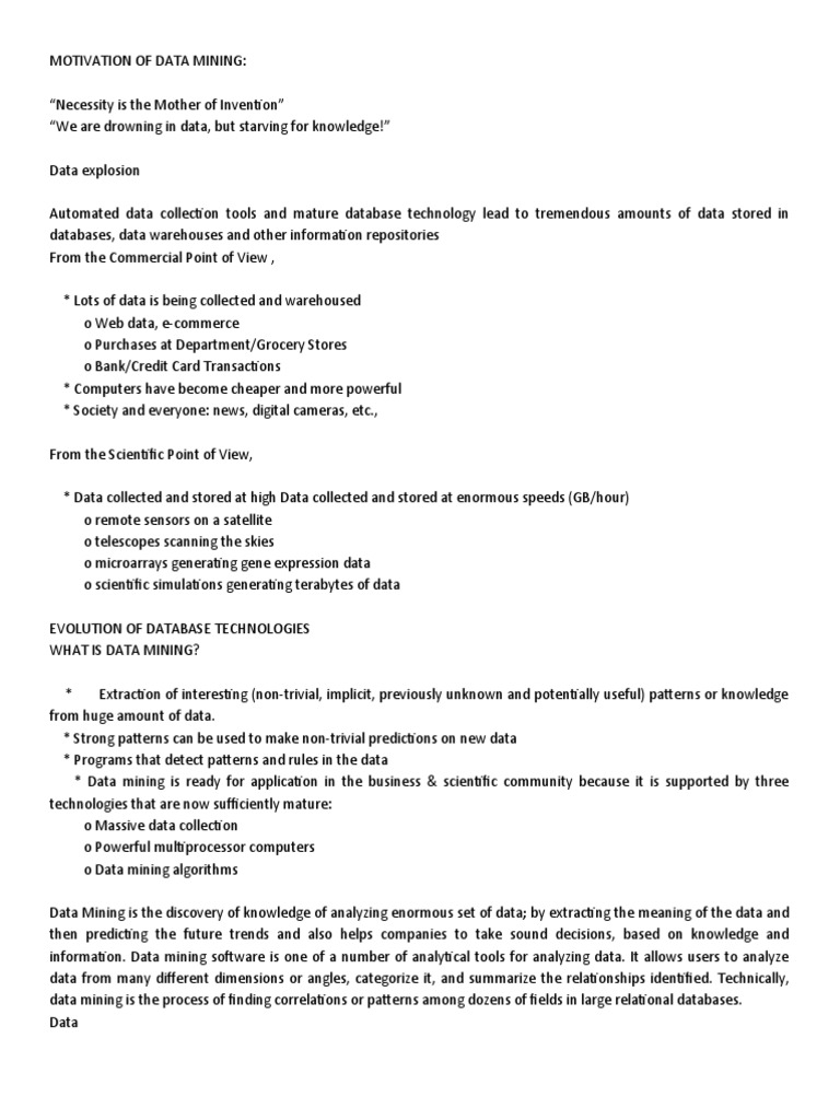 Motivation of Data Mining | PDF | Data Warehouse | Data Mining