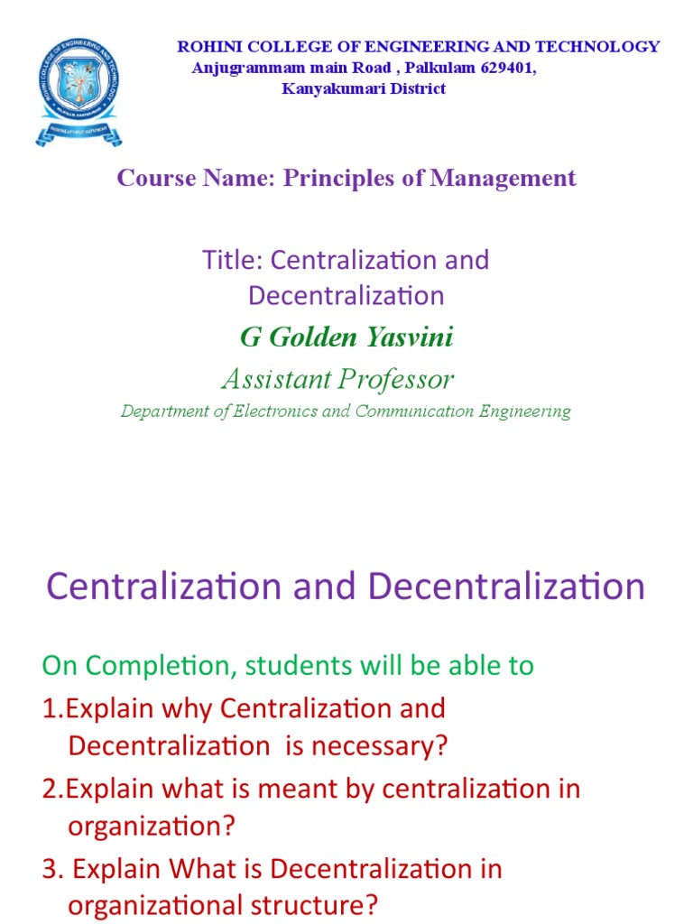 UNIT 3.2 Centralization and Decentralization | PDF | Decentralization | Decision Making