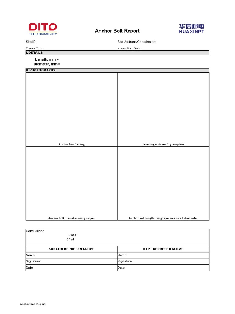 Anchor Bolt Inspection Report | PDF | Technology & Engineering