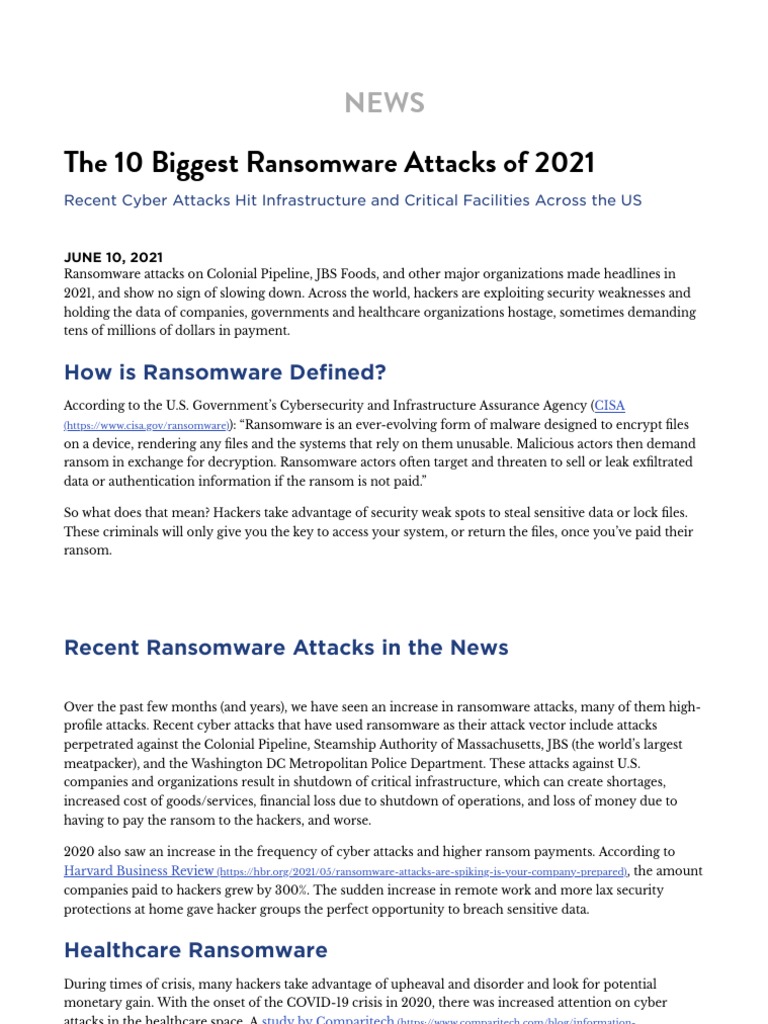 The 10 Biggest Ransomware Attacks of 2021 - Touro College Illinois ...
