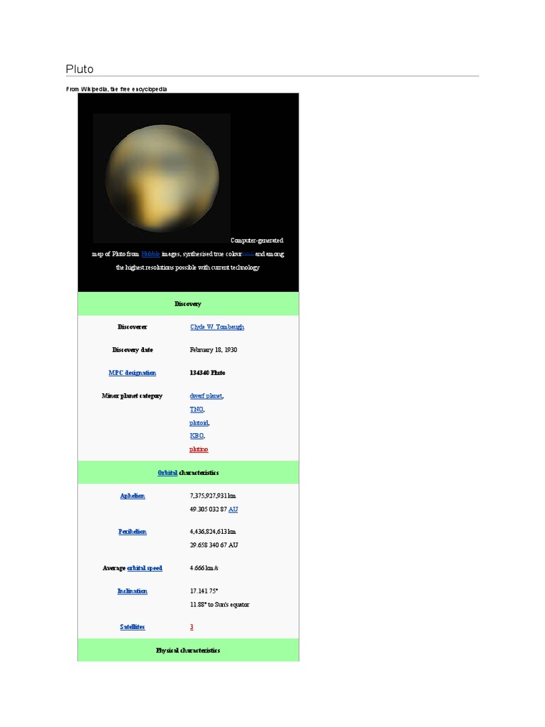 Pluto: From Wikipedia, The Free Encyclopedia | Download Free PDF | Pluto | Planets