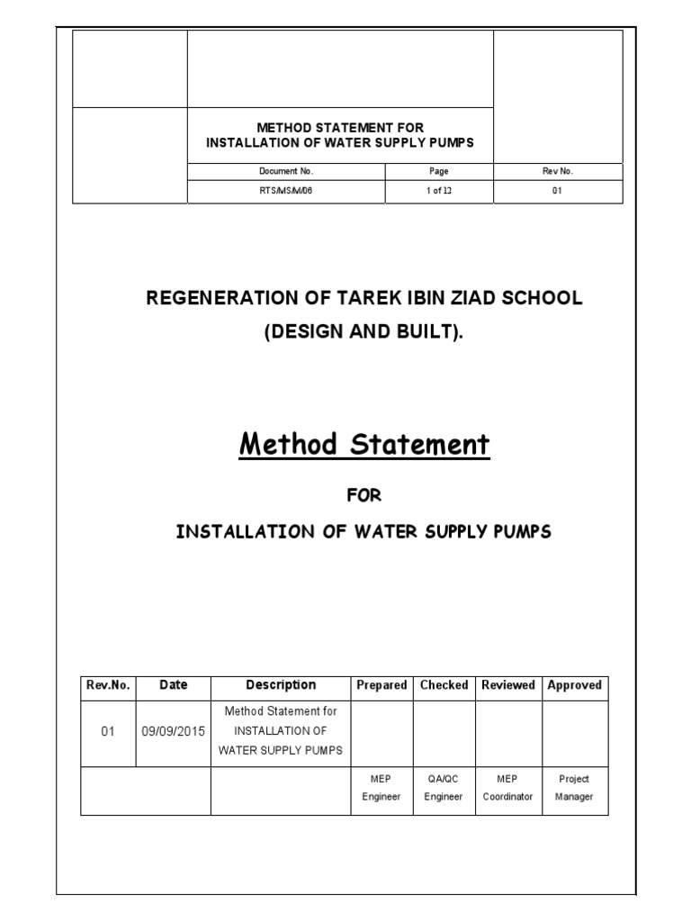 Water Supply Pump Installation Method Statement | PDF | Pipe (Fluid ...