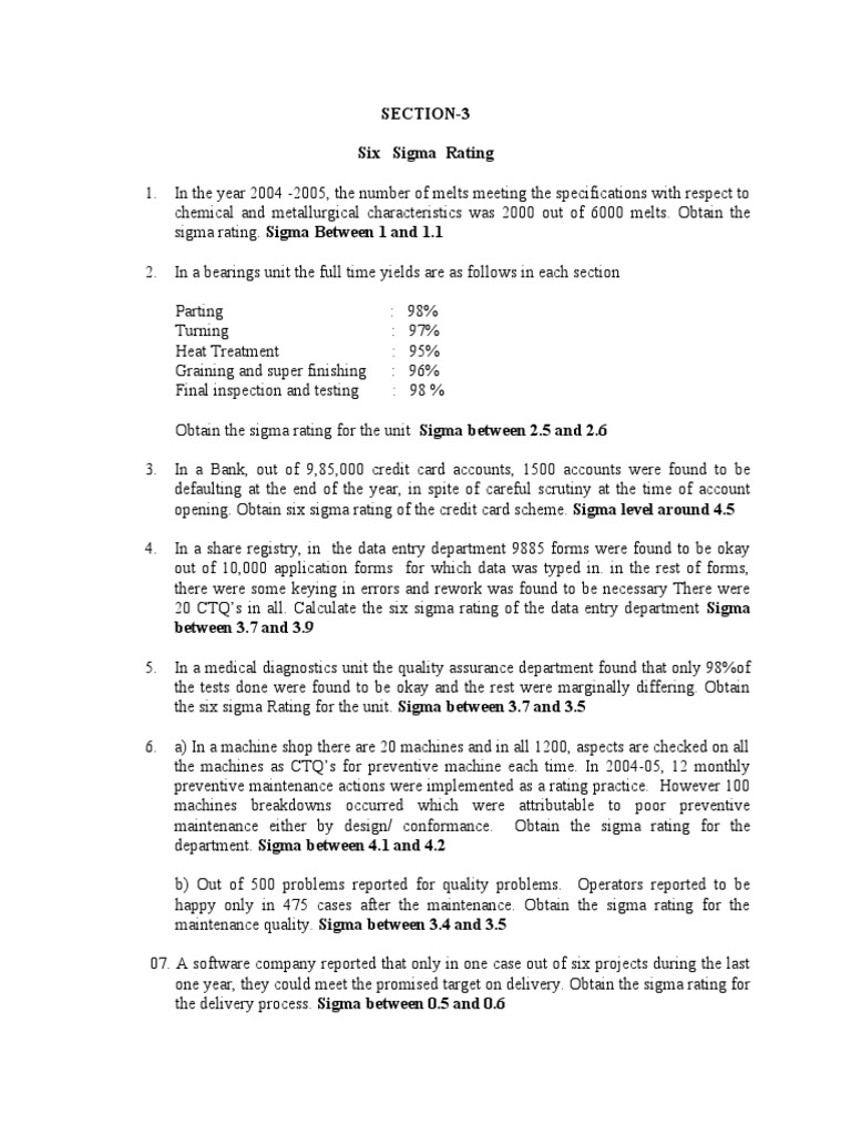 Section-3 Six Sigma Rating | PDF | Six Sigma | Credit Card