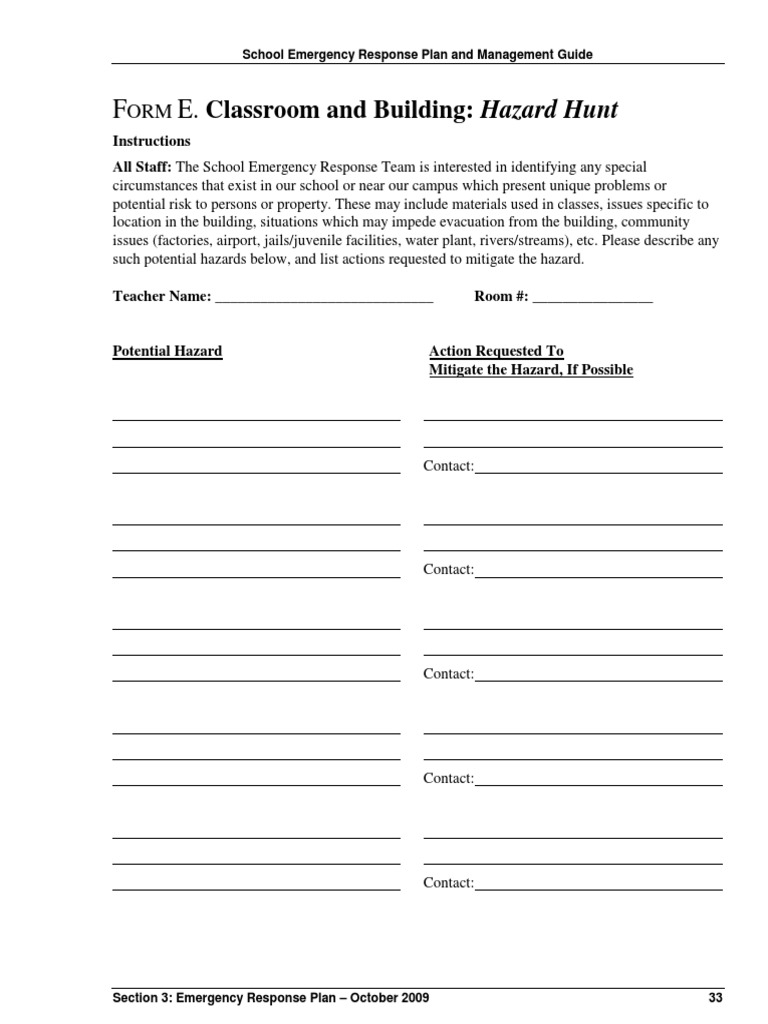 Form E. Classroom and Building Hazard Hunt | PDF