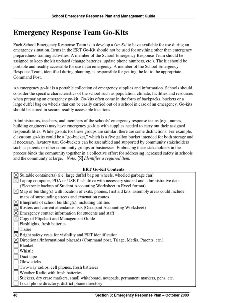 Preparing School Emergency Response Teams: Guidelines for Developing ...