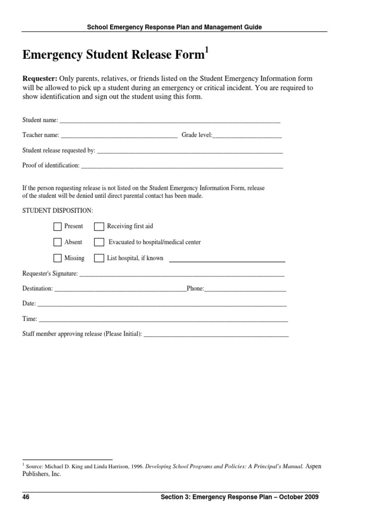 Emergency Student Release Form p46 | PDF