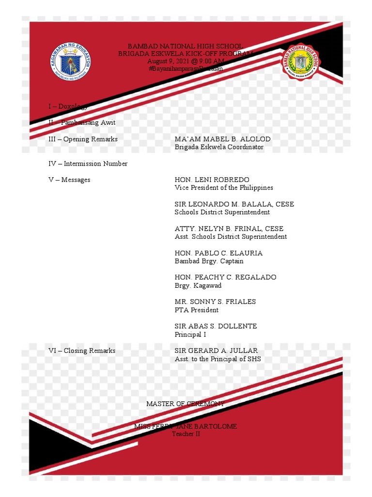 Bambad National High School Brigada Eskwela Kick-Off Program August 9 ...