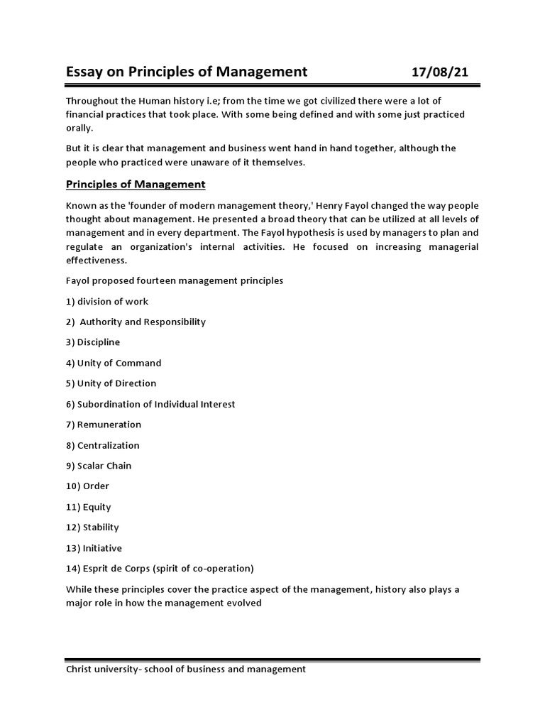 Essay On Principles of Management 17 | PDF | Bureaucracy | Economies