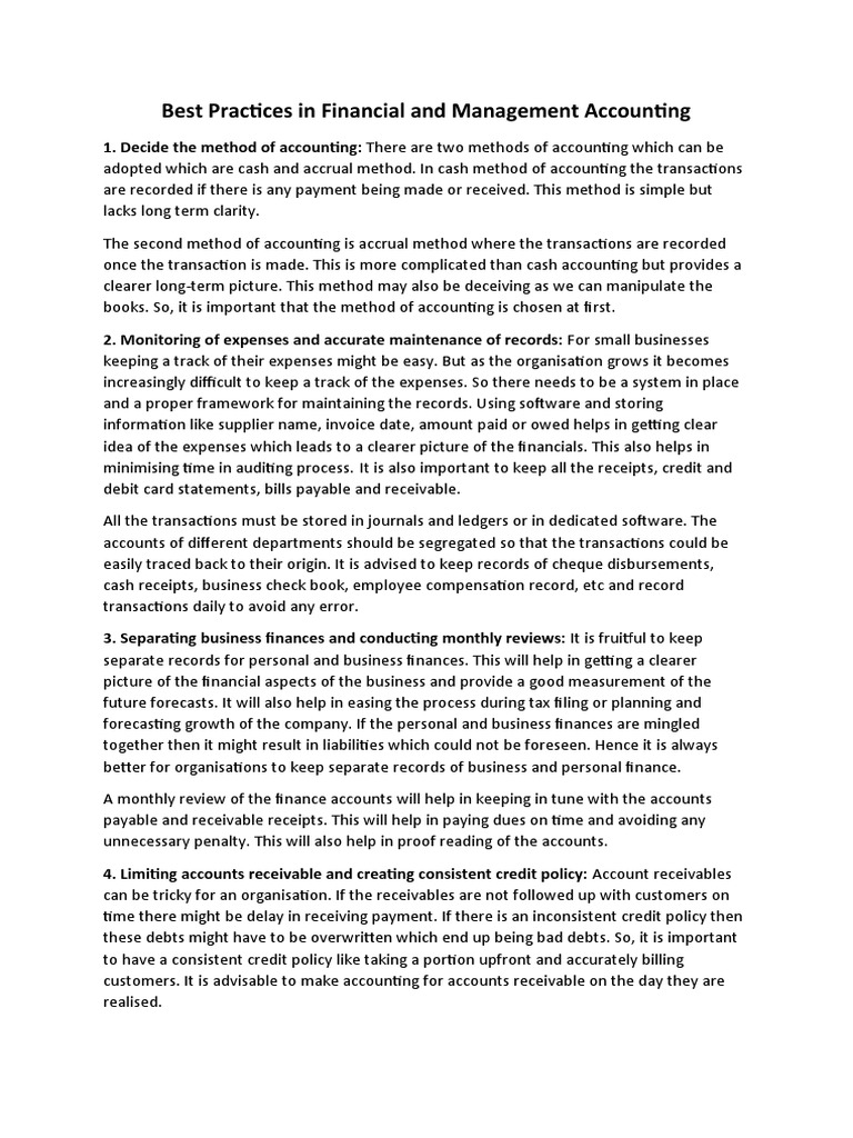 Best Practices in Financial and Management Accounting | PDF | Financial ...