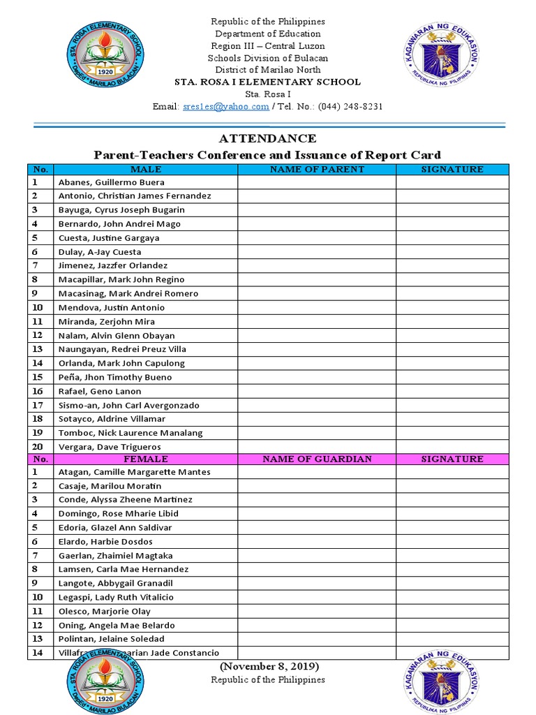 Attendance Parent-Teachers Conference and Issuance of Report Card | PDF