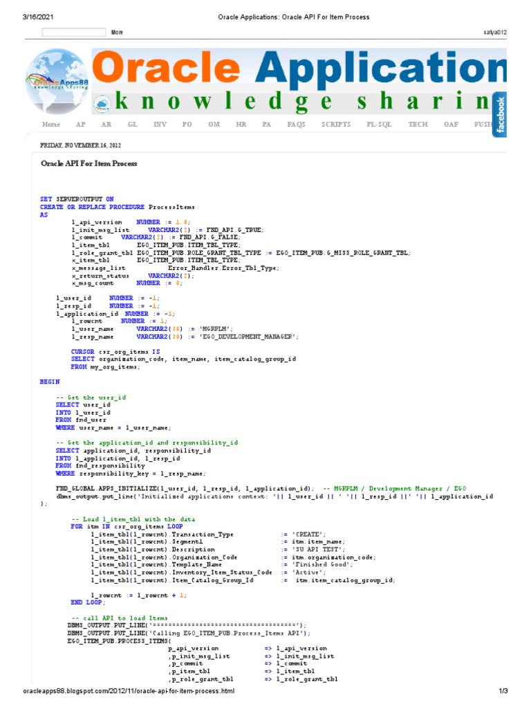 Oracle Applications - Oracle API For Item Process | PDF | Information ...