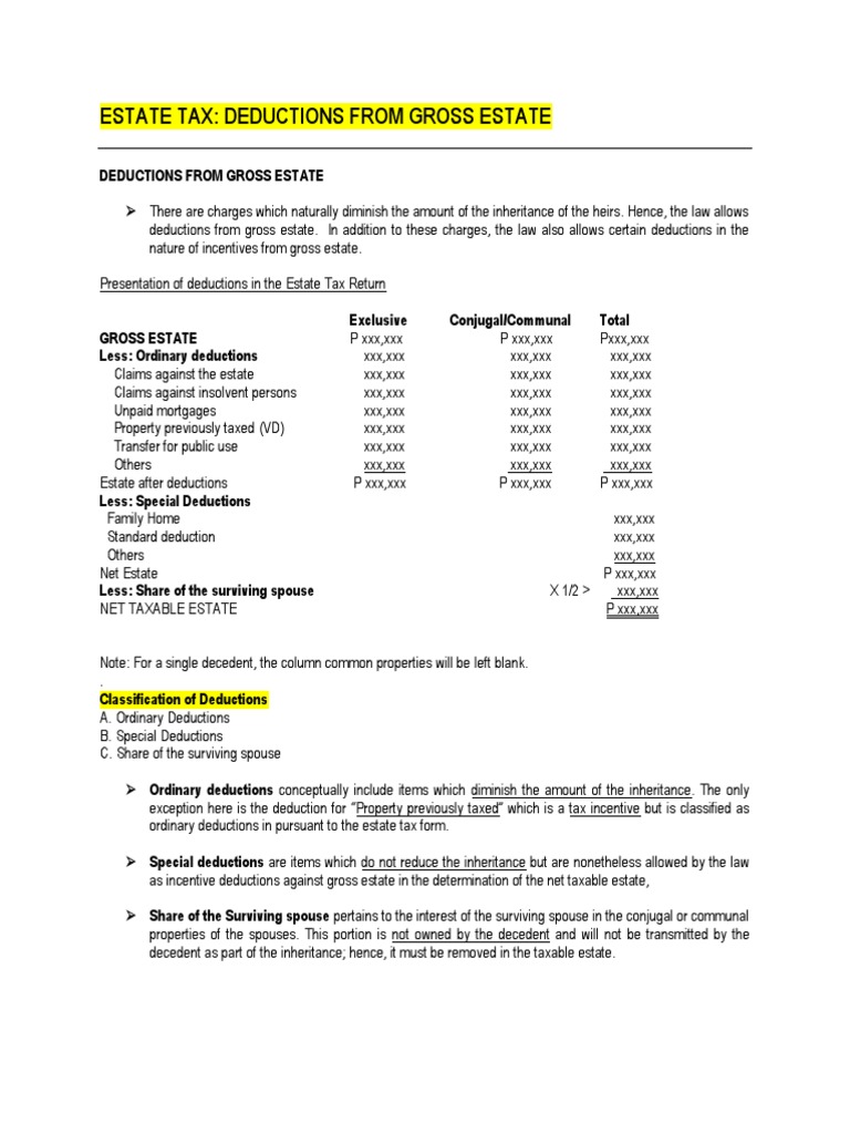 Estate Tax Deductions Overview | PDF | Tax Deduction | Estate Tax In ...