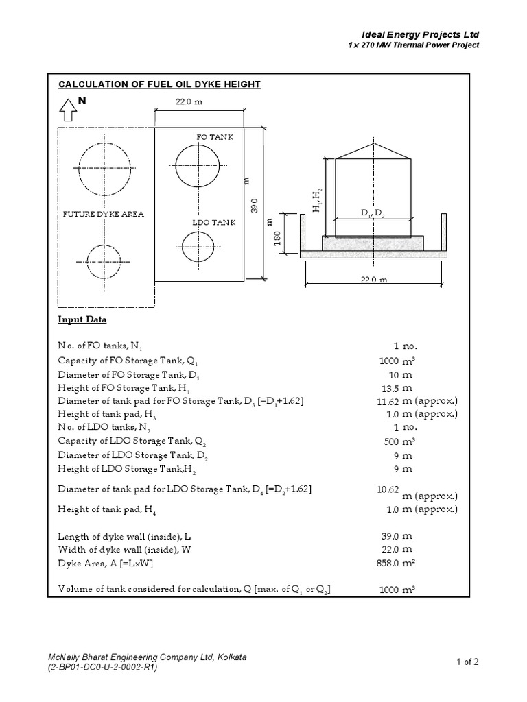 Calculation of Fuel Oil Dyke Height: Fo Tank | PDF