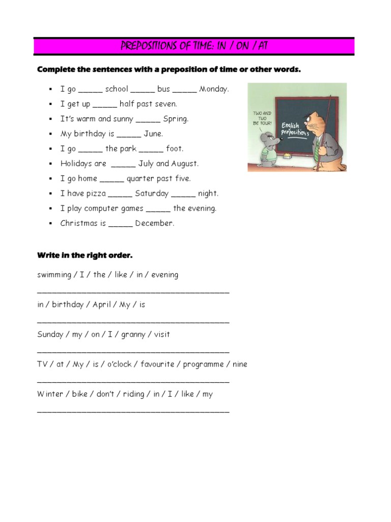Prepositions of Time Worksheet | PDF | Language Arts & Discipline