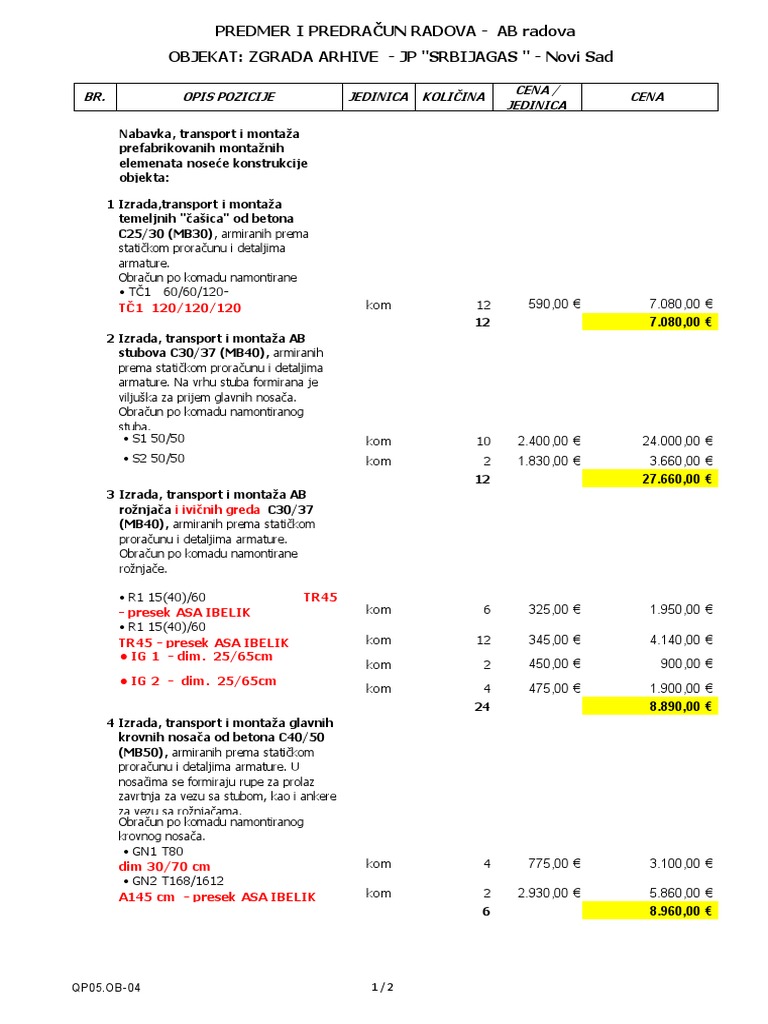 Predmer I Predracun Radova | PDF