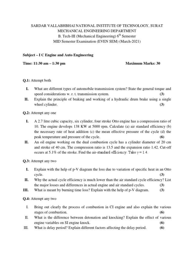 Mid Sem Question Paper | PDF