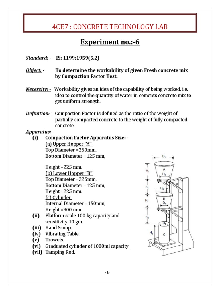 4ce7: Concrete Technology Lab: Experiment No.:-6 | PDF | Concrete ...