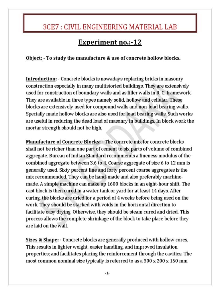 3ce7: Civil Engineering Material Lab: Experiment No.:-12 | PDF ...