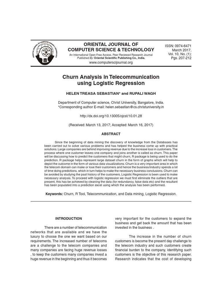 Churn Analysis in Telecommunication Using Logistic Regression | PDF ...