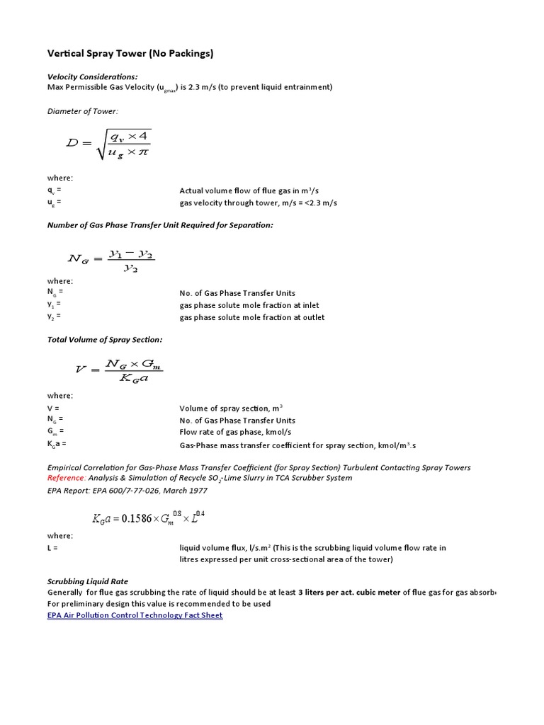 Vertical Spray Tower Design Calculations | PDF | Metrology ...