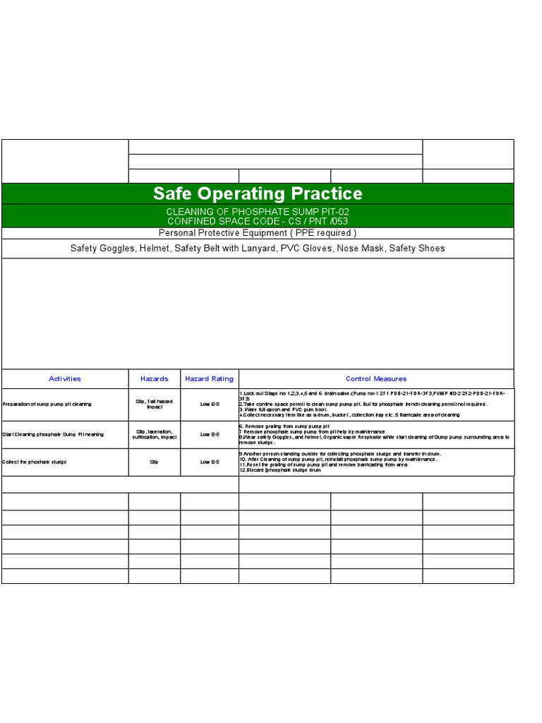 6 SOP of Phosphate Sump Pit | PDF | Personal Protective Equipment | Safety